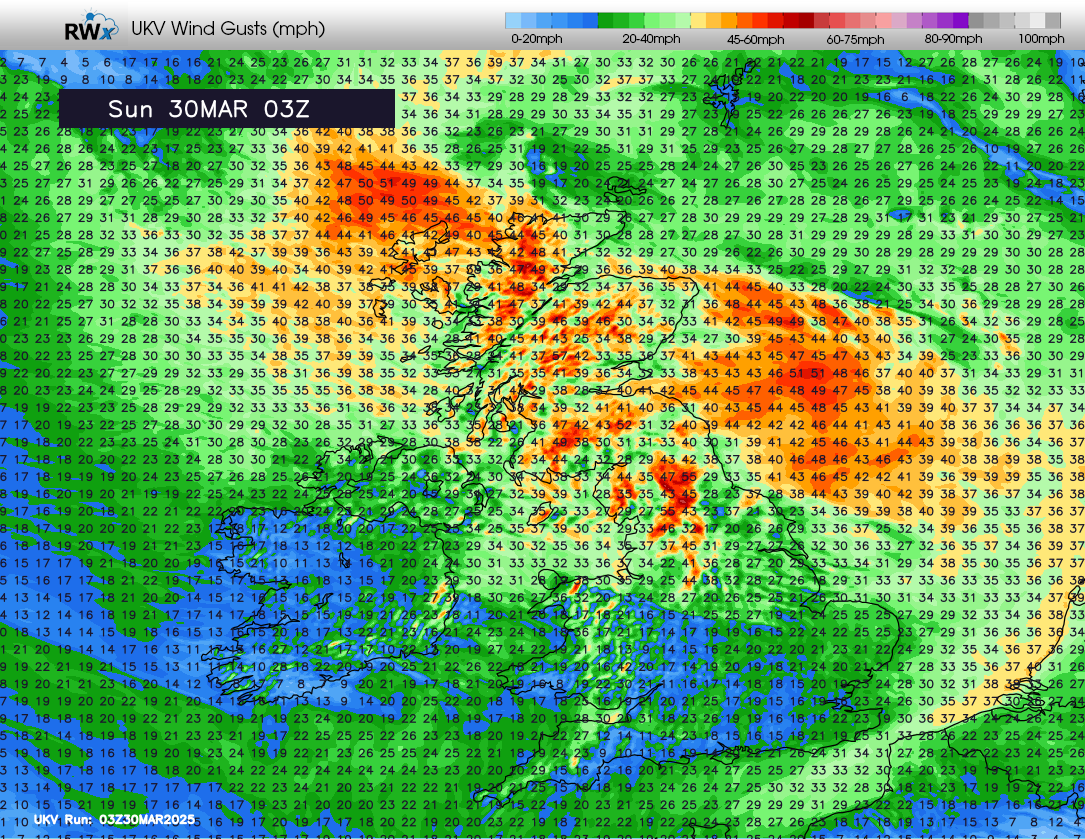 UKV Wind gusts forecast charts - RealWeather