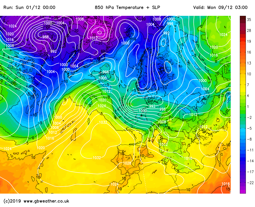 GFS 850hpa temperature + SLP Charts - Real Weather - Accurate UK ...